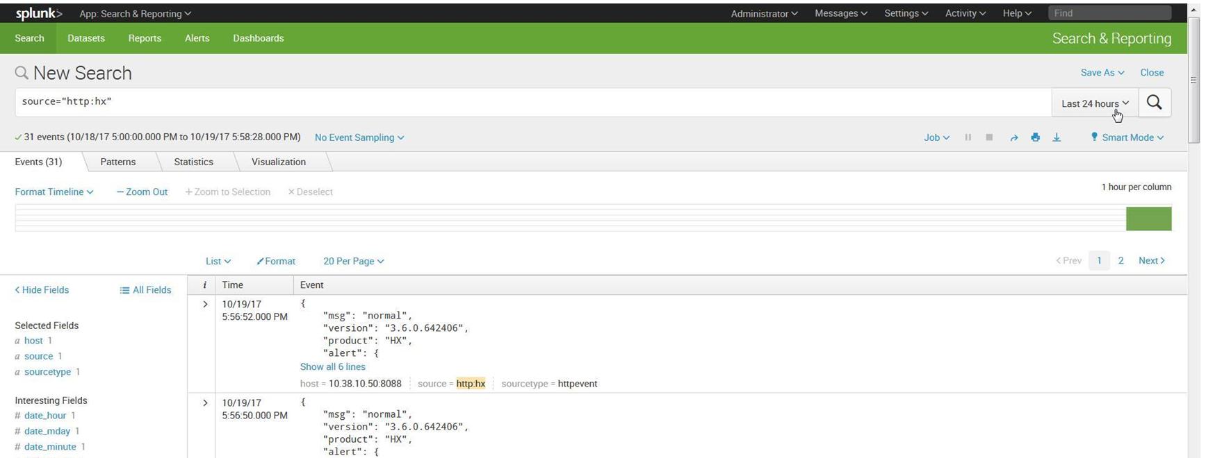 HX JSON Alerts to Splunk Using HTTP Event Collector Integration