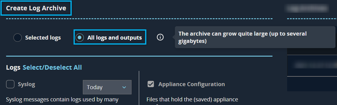 How to save, download and share logs with support using appliance web UI